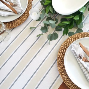 Gray & White Striped Table Runner, Farmhouse Table Runner, Extra Wide ...