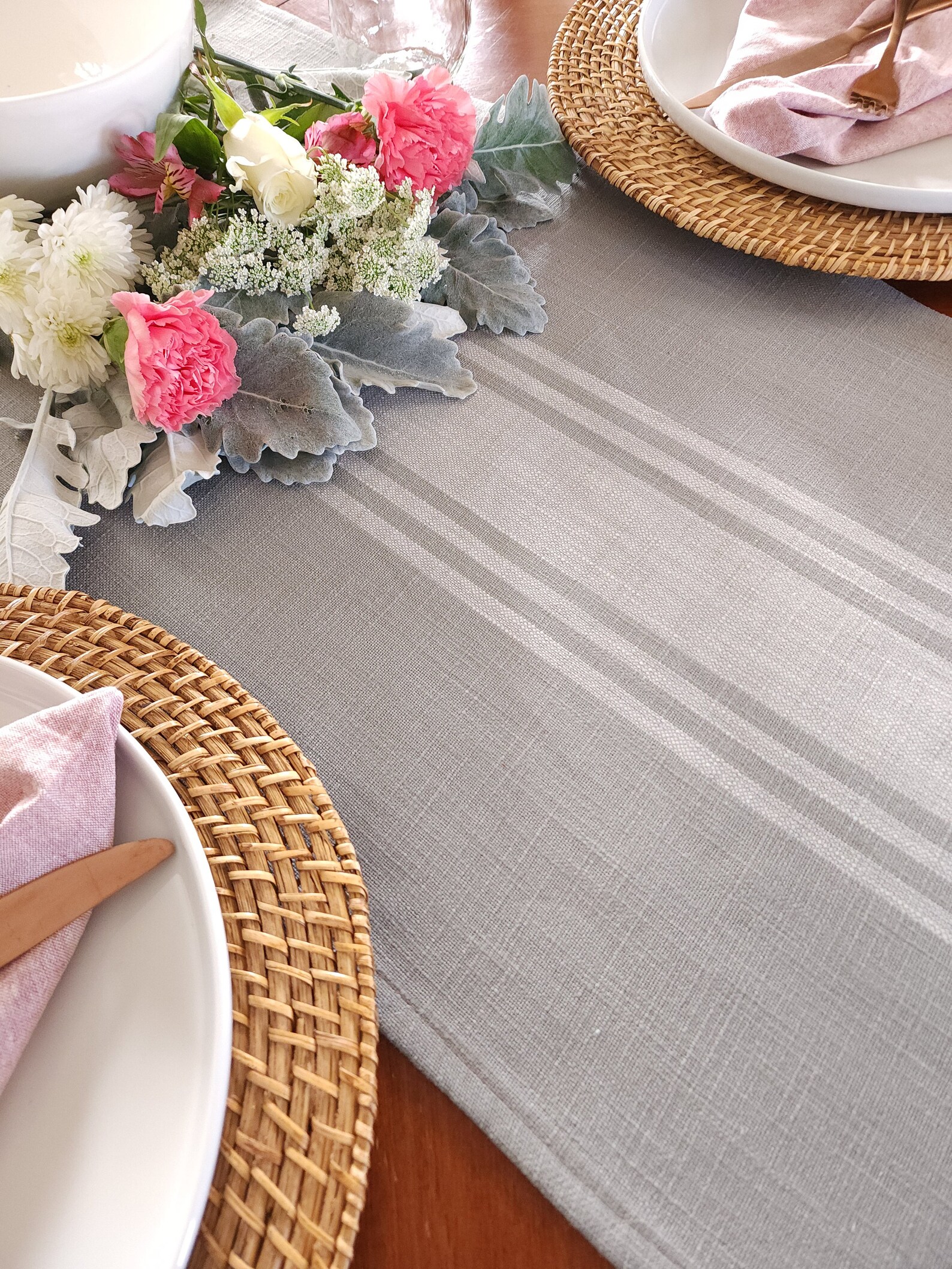 Gray Table Runner Farmhouse Table Runner Gray and White - Etsy