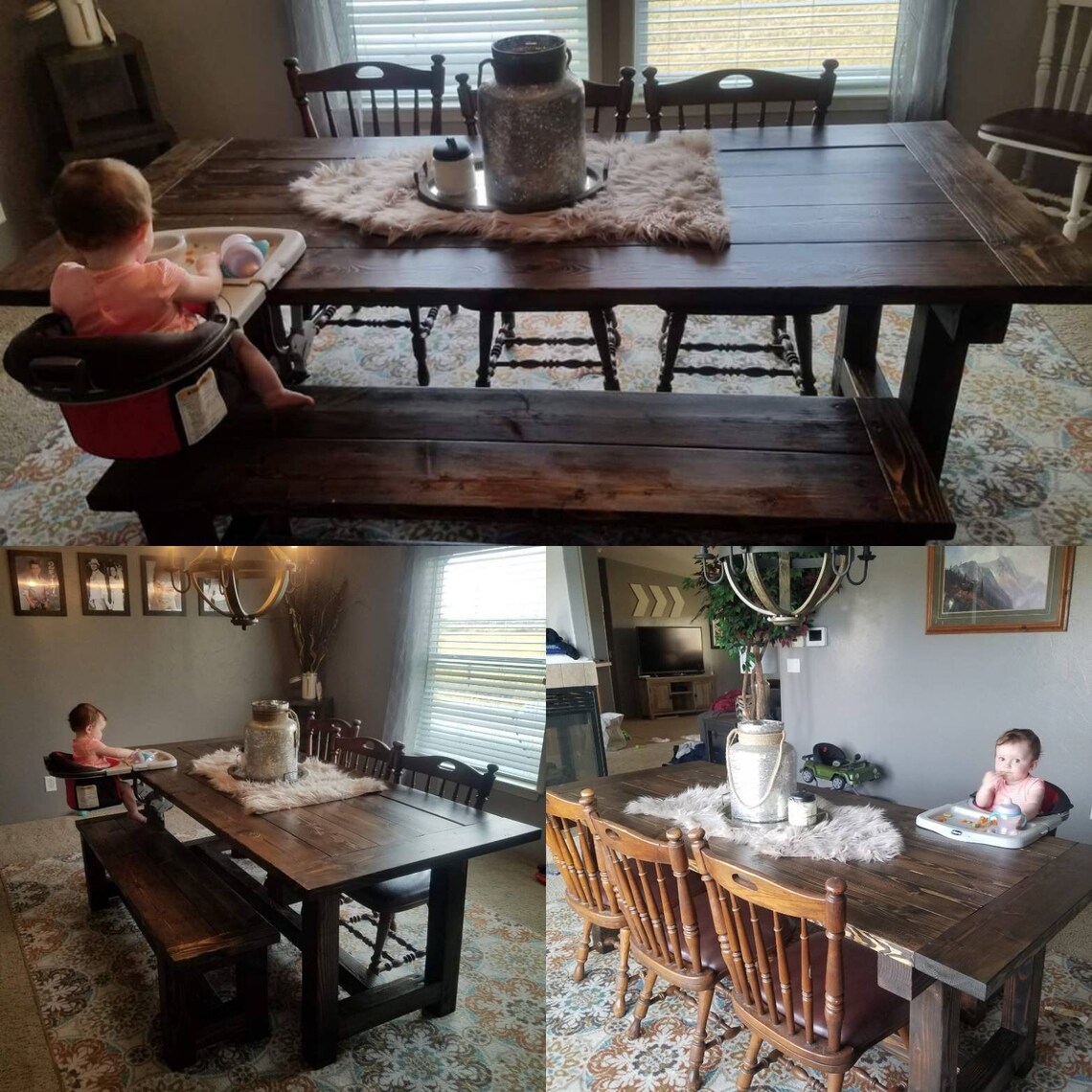 Custom Built Farmhouse Style Dining Kitchen Table and Matching - Etsy