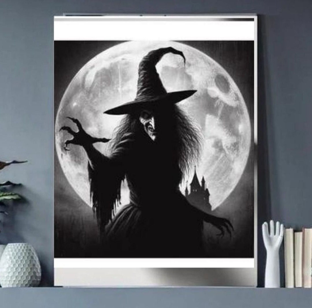Wicked Witch Art, Halloween Wall Art, Black and White Art, Vintage Wall ...