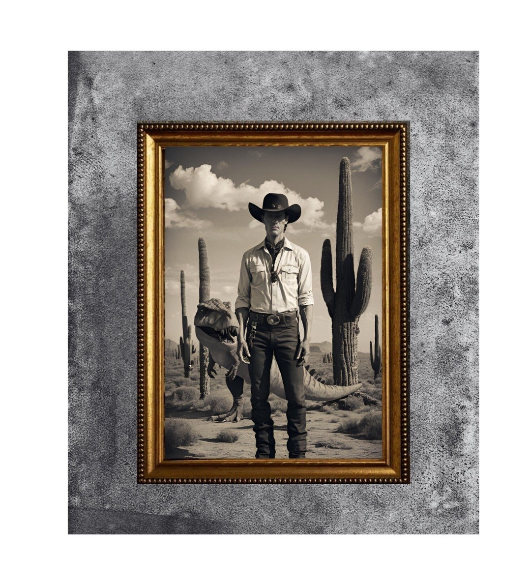 Dinosaur Cowboy, Vintage Photography, Art Poster Print, Dark Academia ...