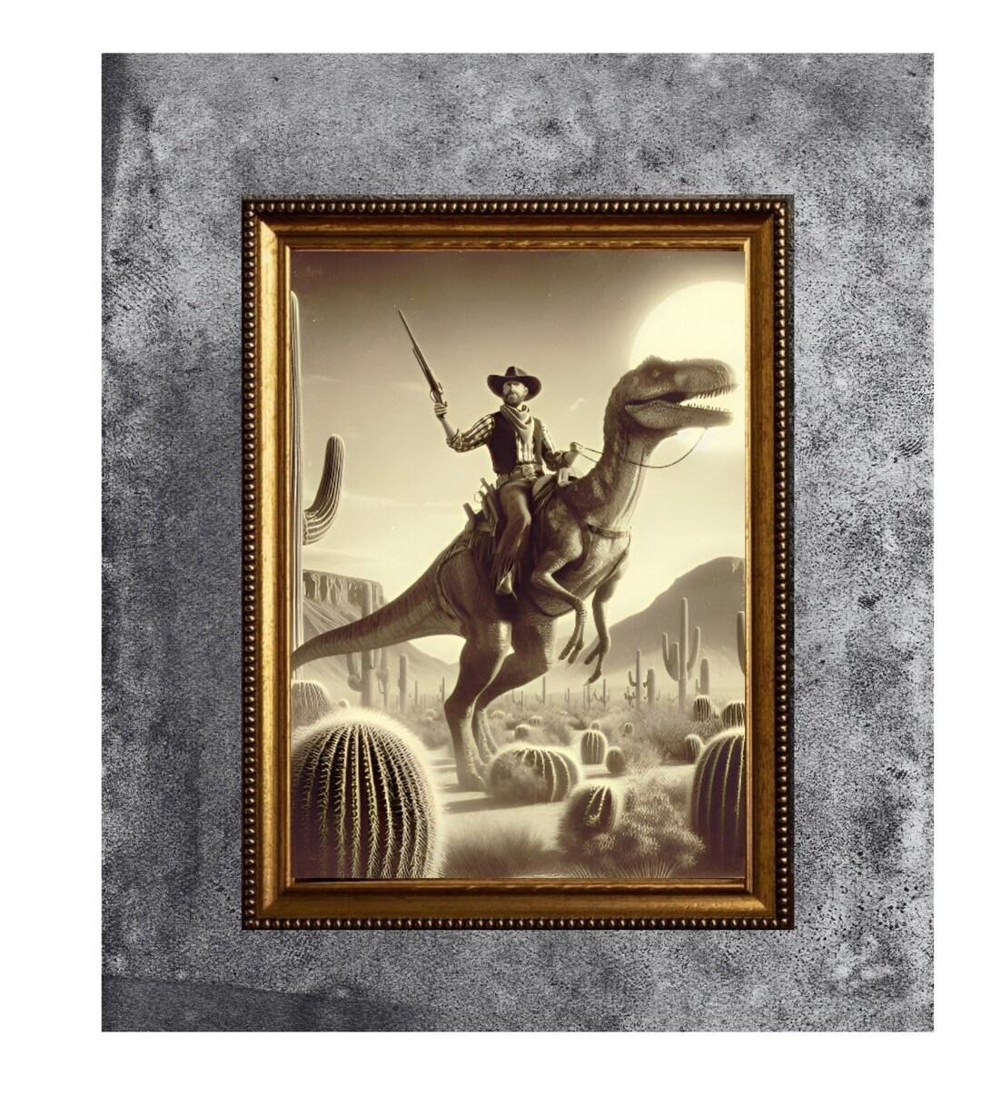 Dinosaur Cowboy, Vintage Photography, Art Poster Print, Dark Academia ...