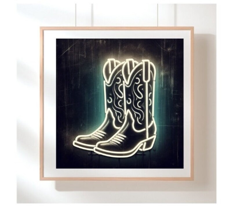 NEW Neon Cowboy Hat Digital Art Print, Country Western Wall Art, Retro ...