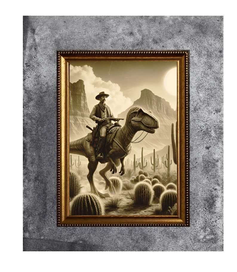 Dinosaur Cowboy 3 SET, Vintage Photography, Art Poster Print, Dark ...
