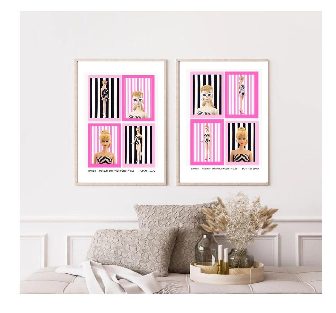 Vintage Barbie Poster Pink Barbie Art Stripes 2 SET - Etsy