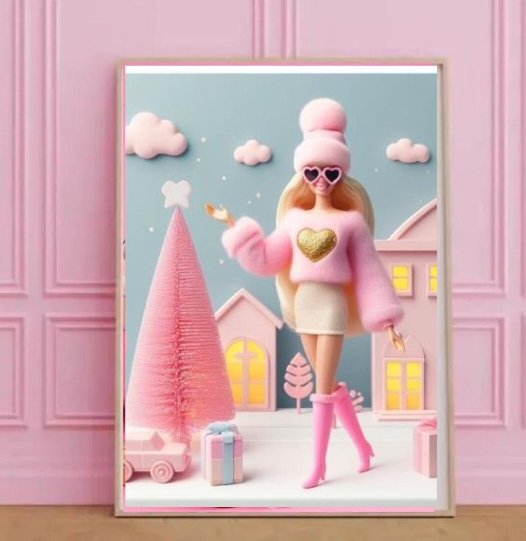 Pink Barbie 3 Set Christmas Decor Retro Santa Print Vintage - Etsy ...