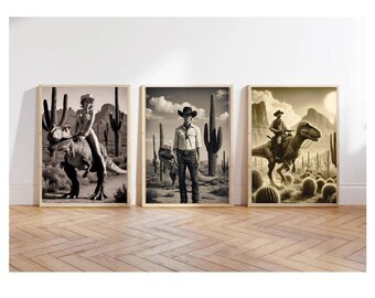 Dinosaur Cowboy Art Print Dark Dark Academia Gothic Home Decor Vintage ...