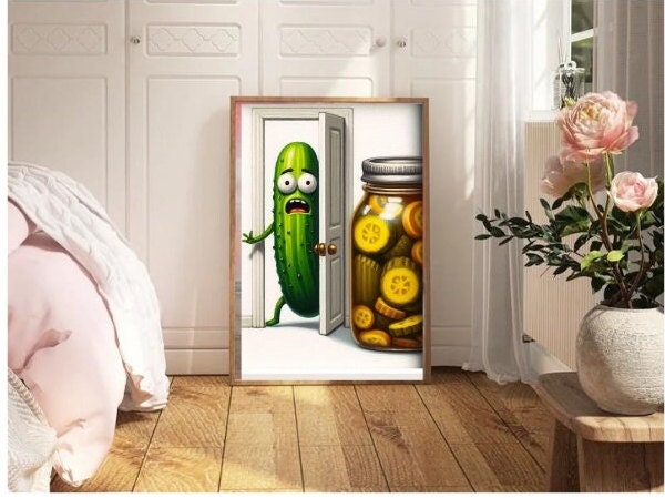 Pickle Art, Printable Wall Art, Whimsical Funny Pickle Watercolor ...