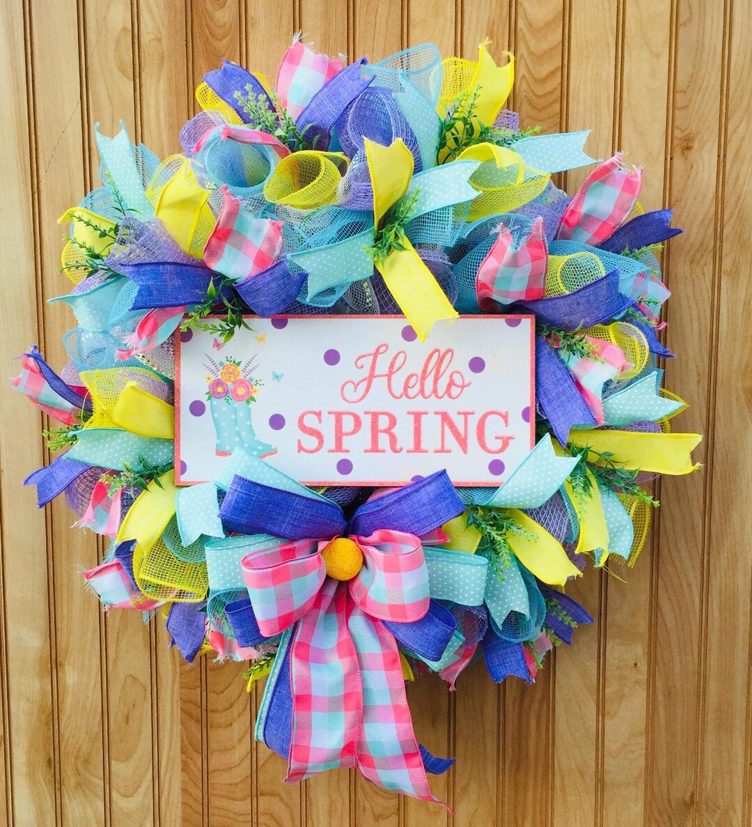 Hello Spring Wreath – Colorful Mesh Front Door Decor, Easter Wreath ...