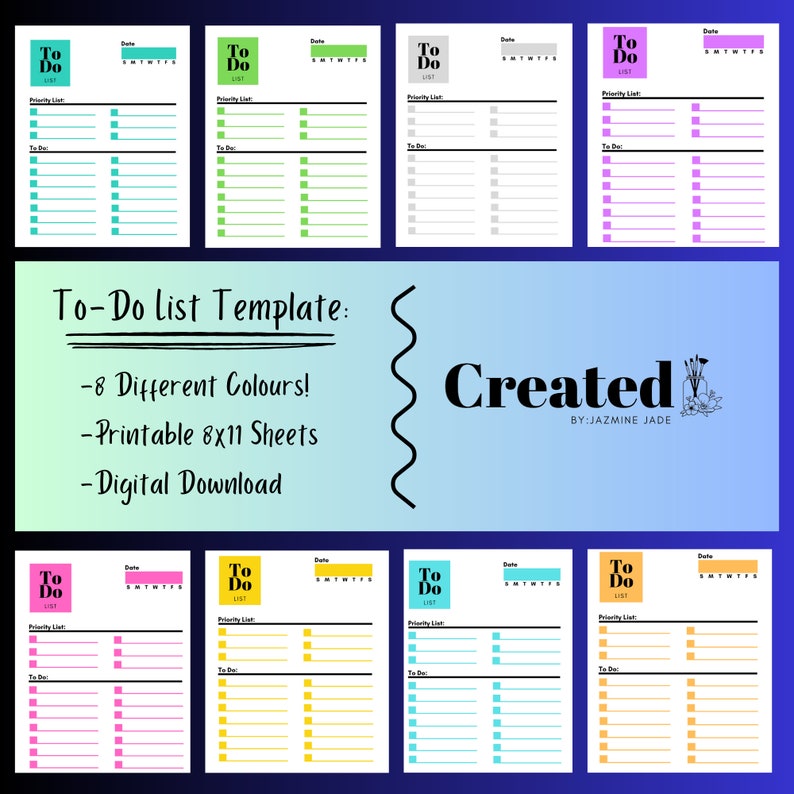 Printable to Do List, Organize Your Lists, 8 Colours to Choose From ...