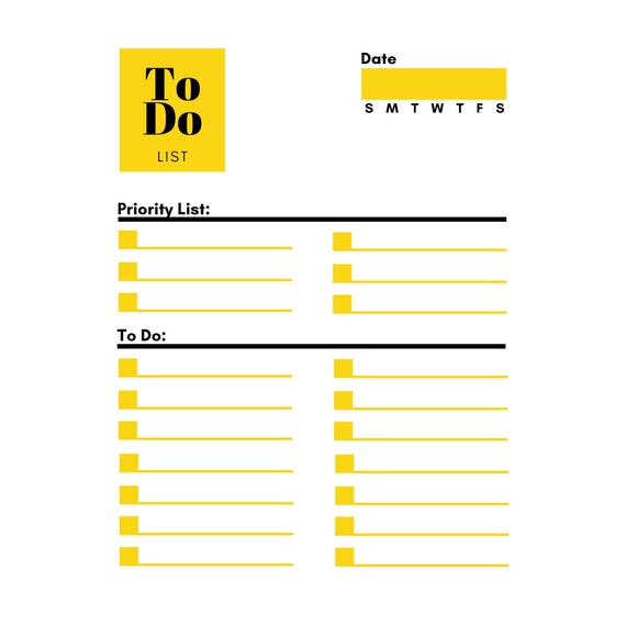 Printable to Do List Organize Your Lists 8 Colours to Choose - Etsy