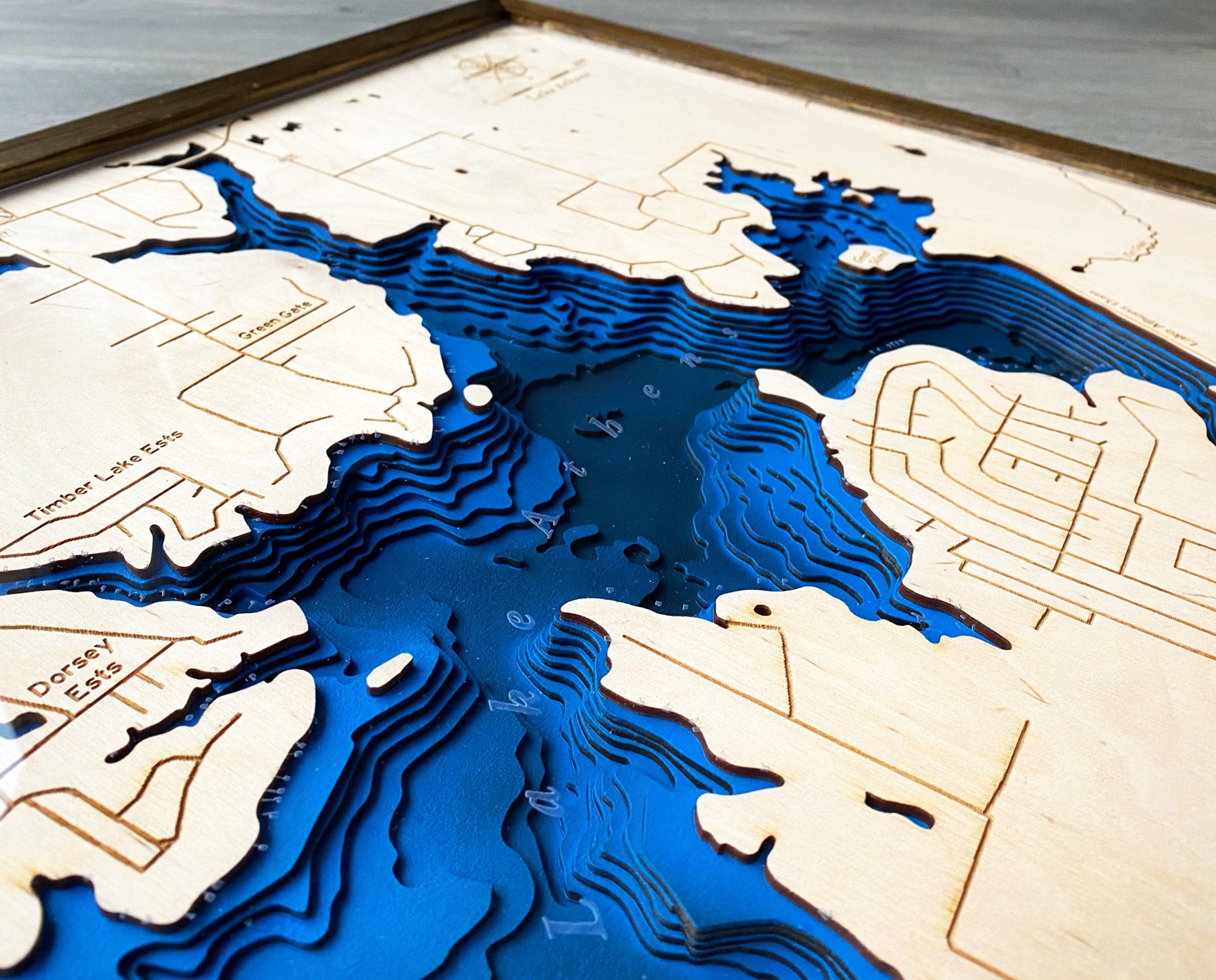 Lake Athens 3D Illustration Wooden Map Texas Bathymetry - Etsy