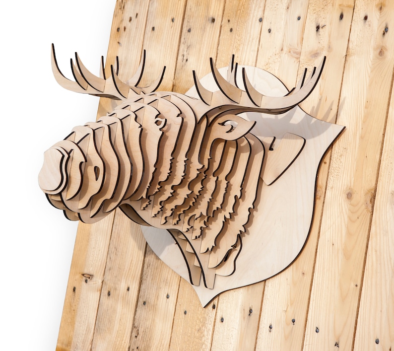 Wooden Moose Head 3D, Wood Moose Trophy - Home Decor, Animal Art - Etsy