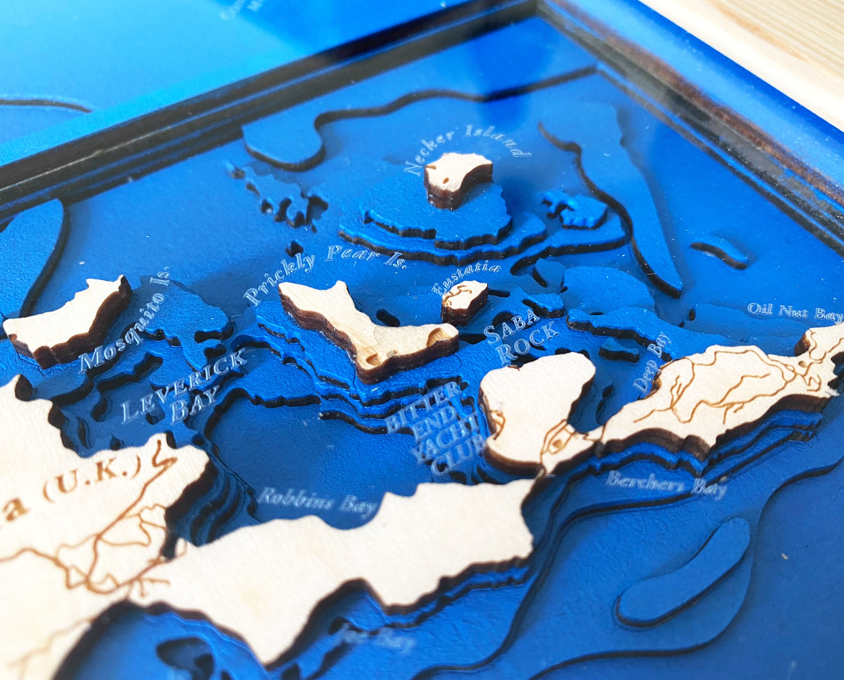 British Virgin Islands BVI Wooden Map Engraved Bathymetry | Etsy