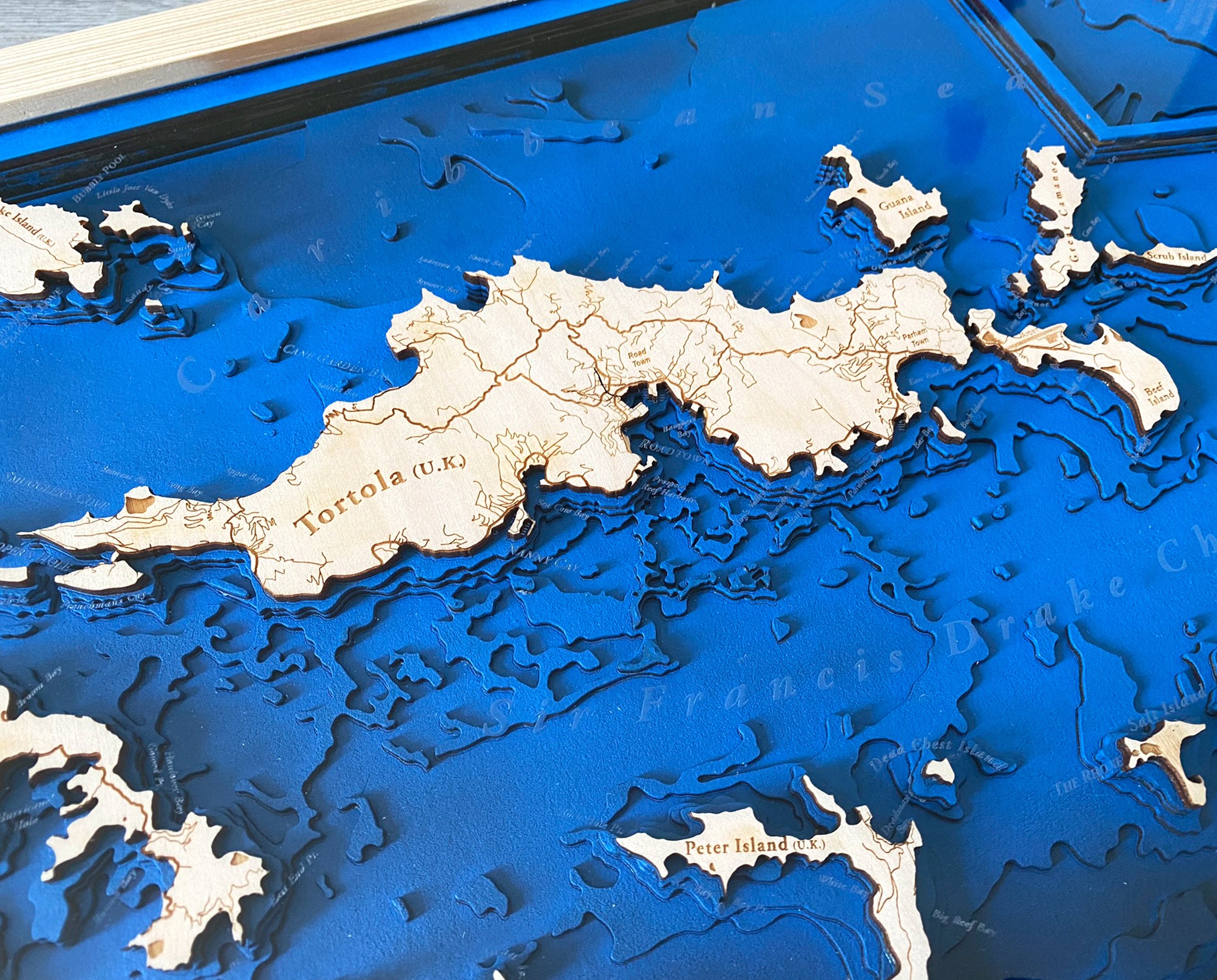 British Virgin Islands BVI Wooden Map Engraved Bathymetry | Etsy