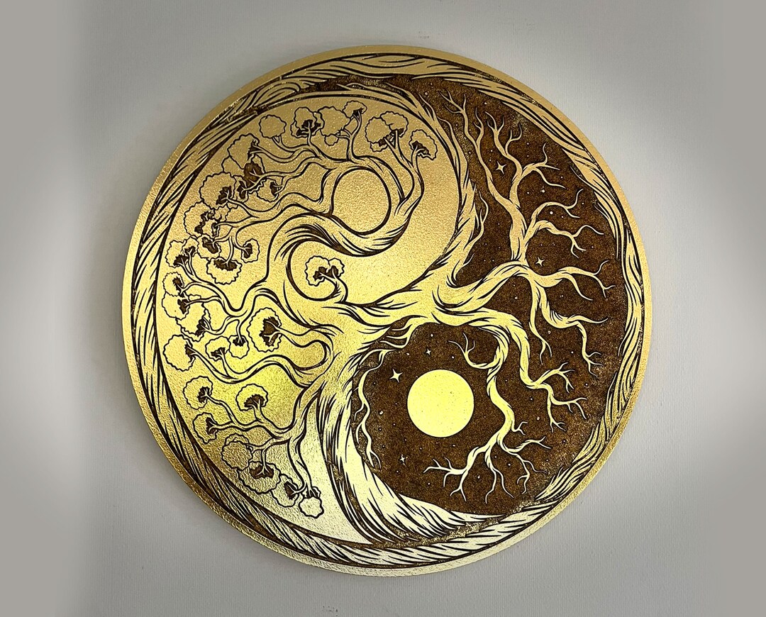 Real Gold Yin Yang Floral Wall Art Decoration | Chinese Cosmology House ...