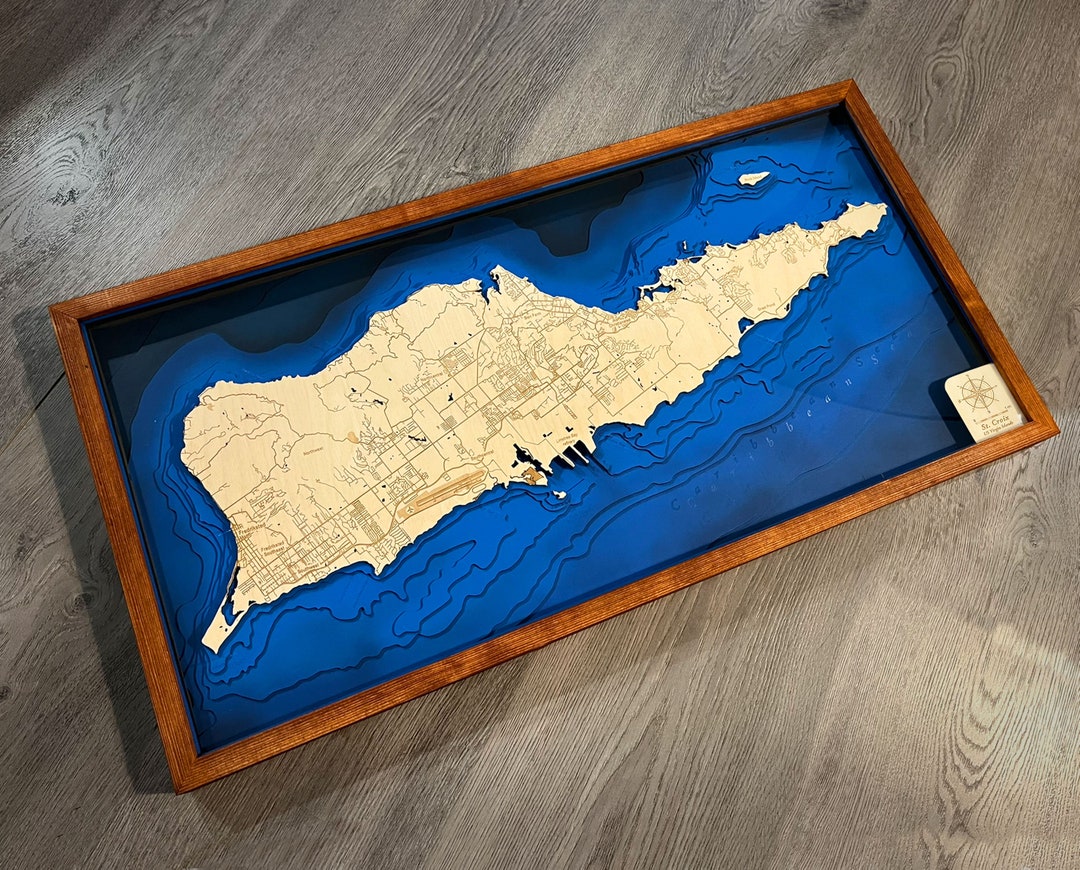 Saint Croix Virgin Island USVI Wooden Map Engraved Bathymetry ...