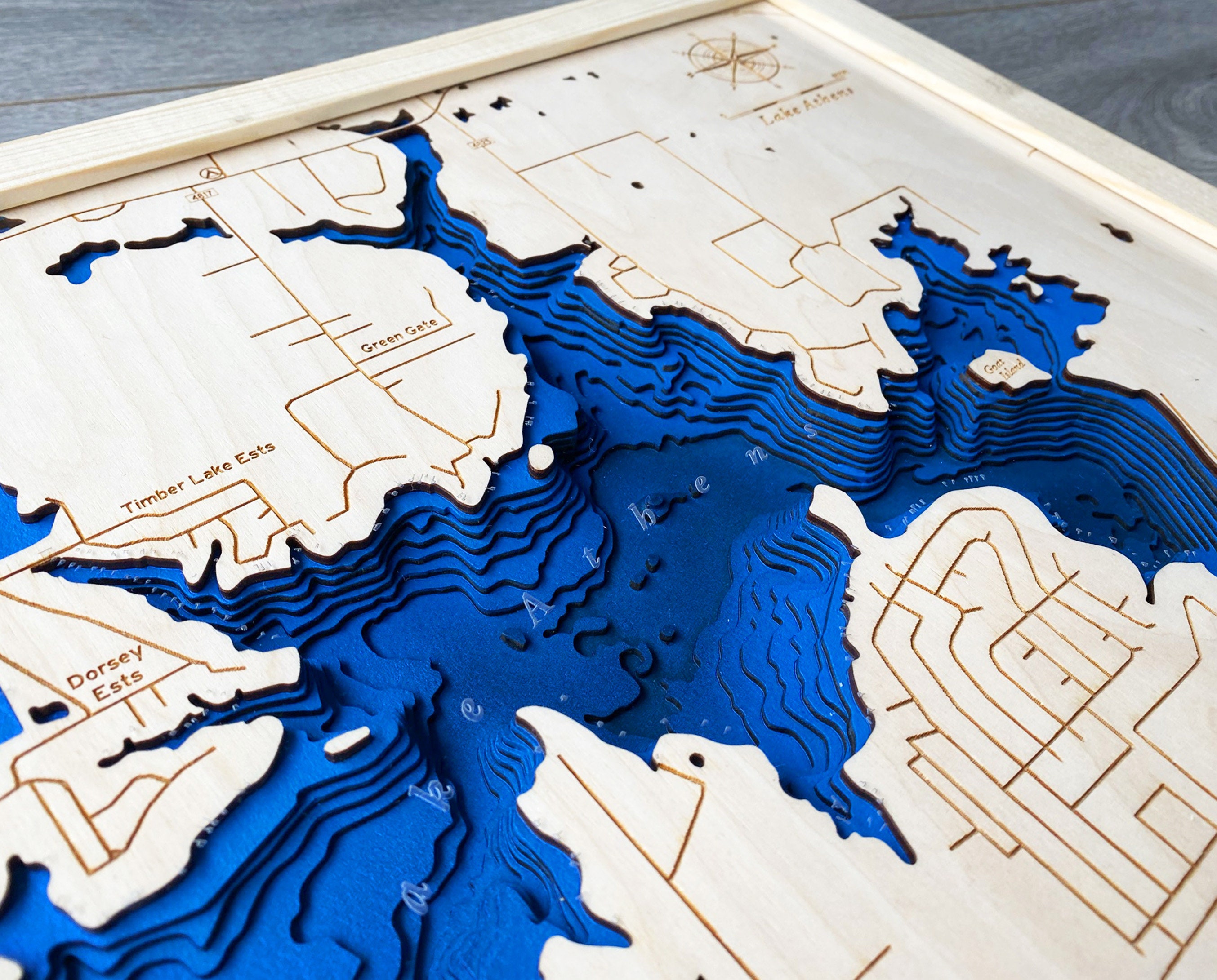 Lake Athens 3D Illustration Wooden Map Texas Bathymetry - Etsy