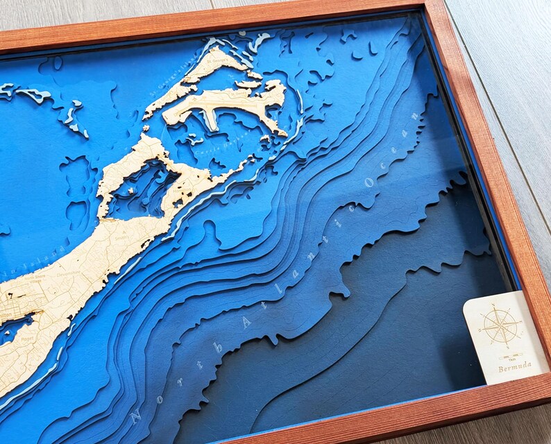 Bermuda 3D Wooden Map – Layered Bathymetric Wall Art • Laser Cut Island ...
