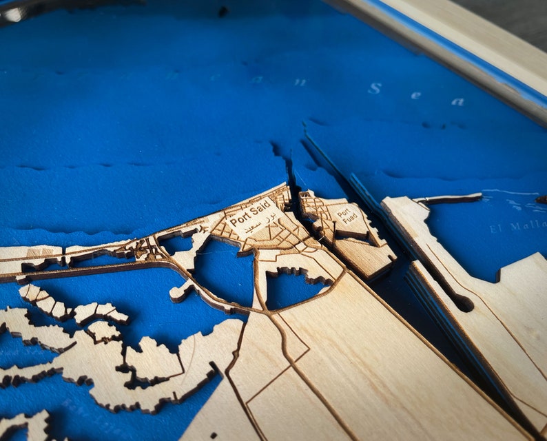 Suez Canal Map 16"x 32", 3D Bathymetry-topographic / Wood Sea Ocean ...