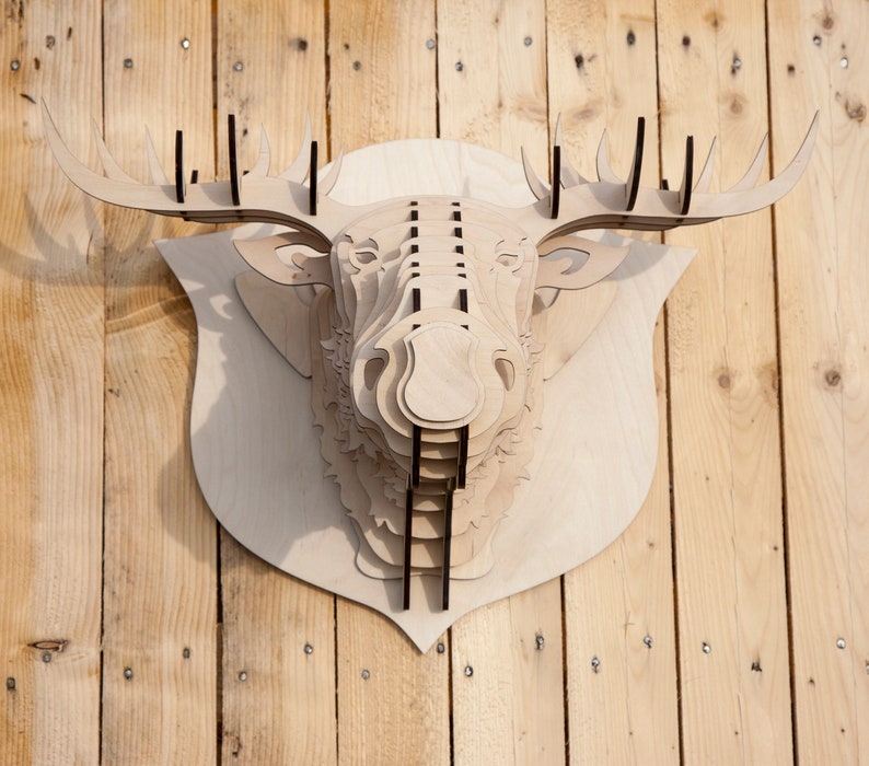 Wooden Moose Head 3D, Wood Moose Trophy - Home Decor, Animal Art - Etsy
