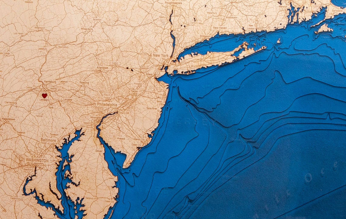 East Coast & Lake Erie United States Map 20x 32 - Etsy