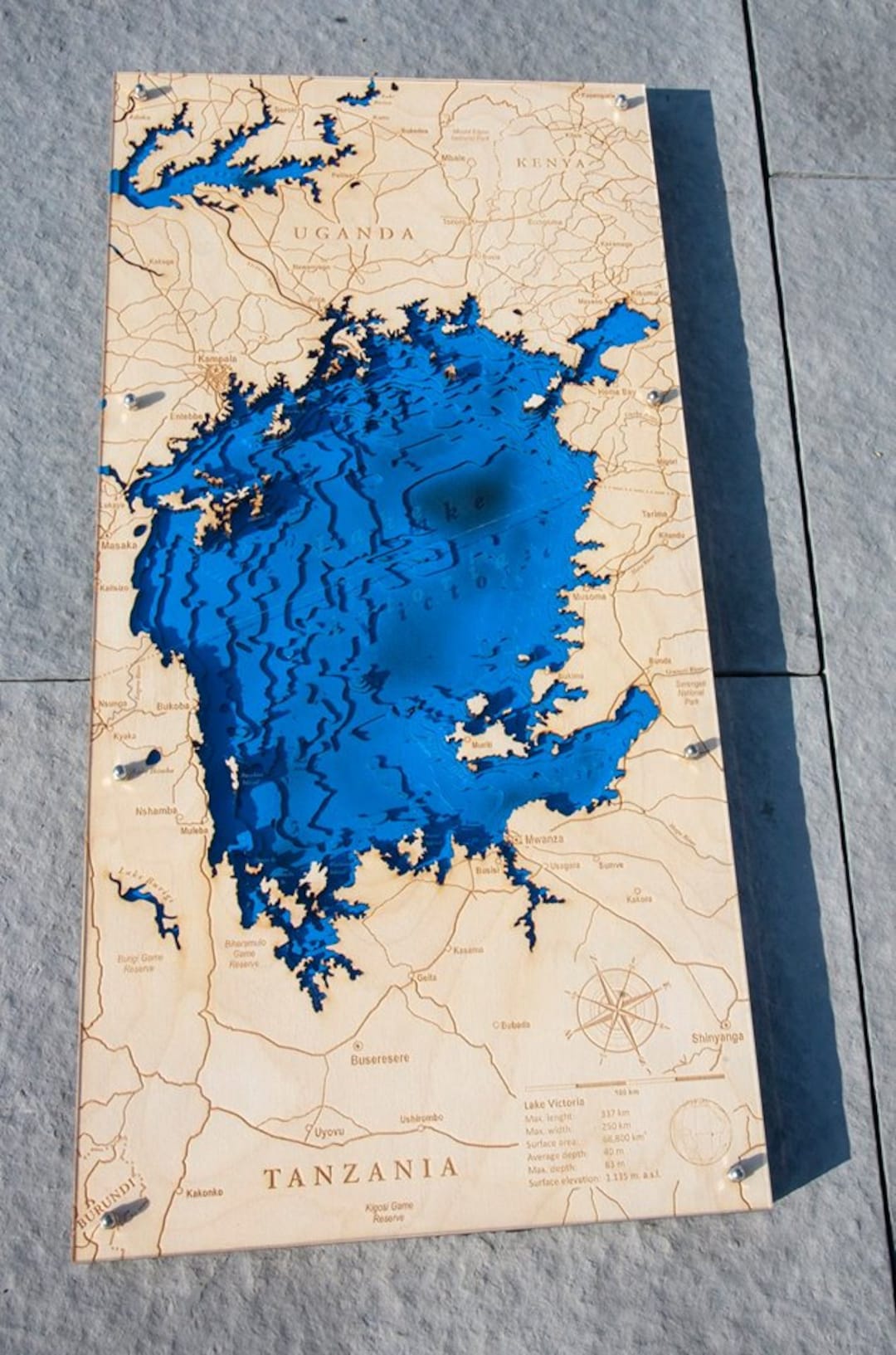 Victoria Lake, Africa/ 12 "x 24" or 16 "x 32" 3D Bathymetry-topographic ...