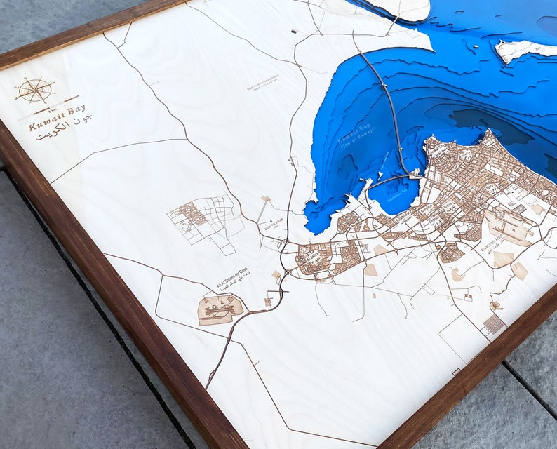 Kuwait Bay 32"x 16", 3D Bathymetry-topographic / Wood Sea Art Map - Etsy