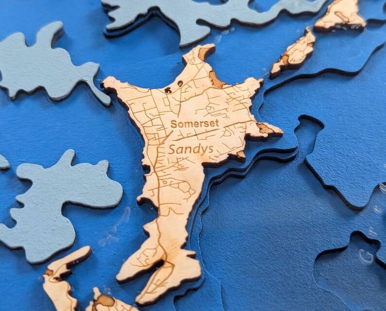 Bermuda 3D Wooden Map – Layered Bathymetric Wall Art • Laser Cut Island ...