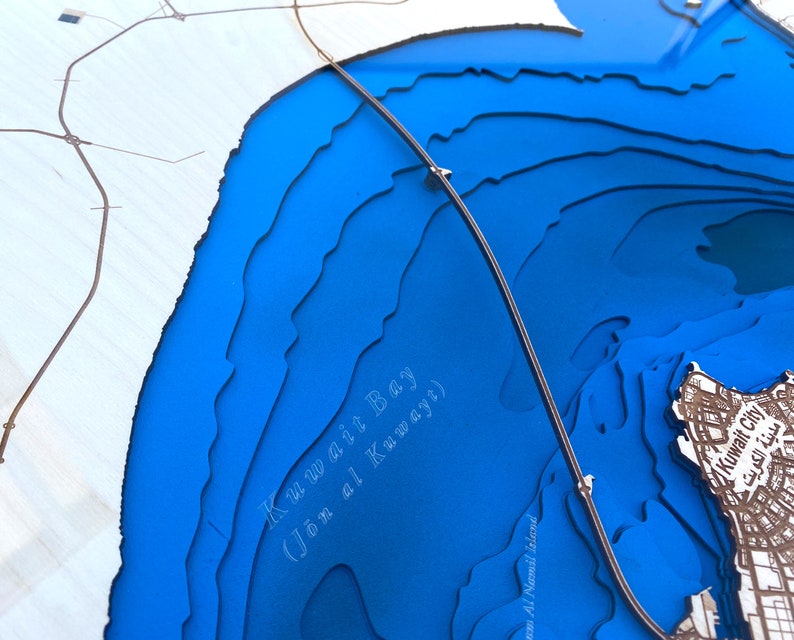 Kuwait Bay 32"x 16", 3D Bathymetry-topographic / Wood Sea Art Map - Etsy