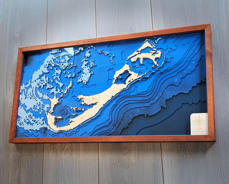 Bermuda 3D Wooden Map – Layered Bathymetric Wall Art • Laser Cut Island ...