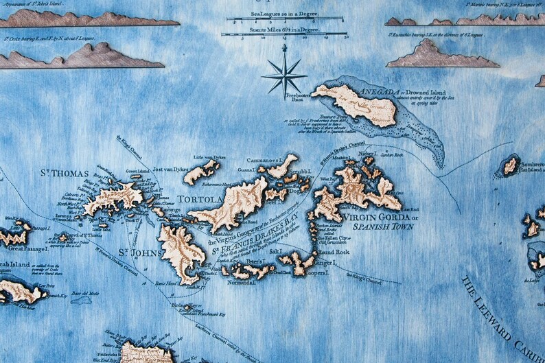 Virgin Islands (BVI) Vintage Wooden Map 24"x 31" / 1775 Year ...