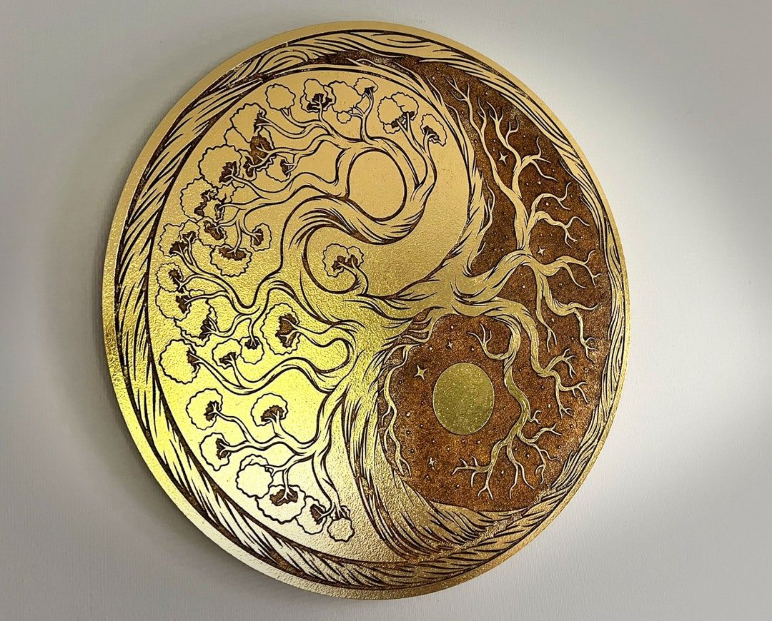 Real Gold Yin Yang Floral Wall Art: Chinese Decor (20”) - Etsy
