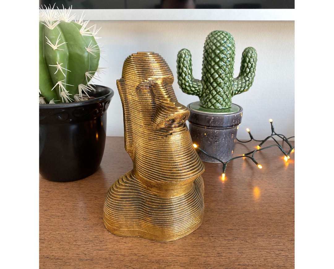 Moai Real Gold Easter Island Statue - 24K Old Gold Head Statue Creative ...