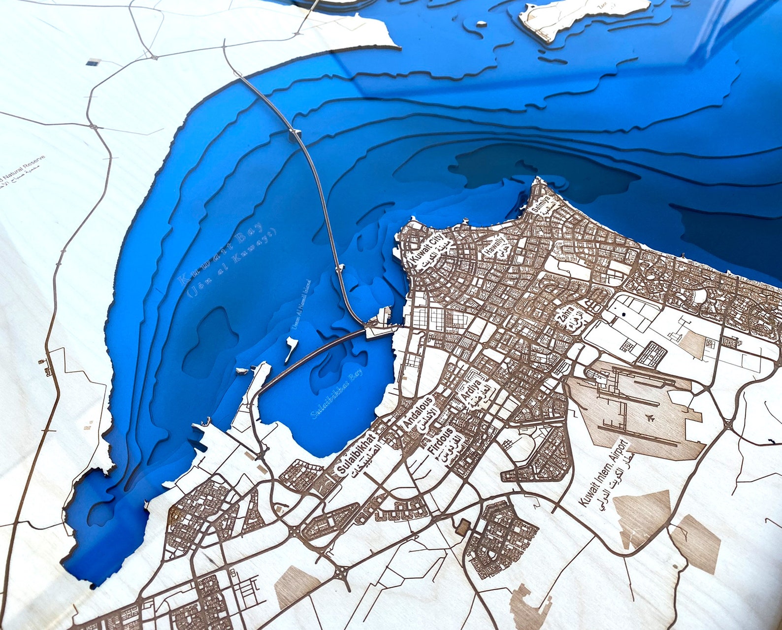 Kuwait Bay 32"x 16", 3D Bathymetry-topographic / Wood Sea Art Map - Etsy