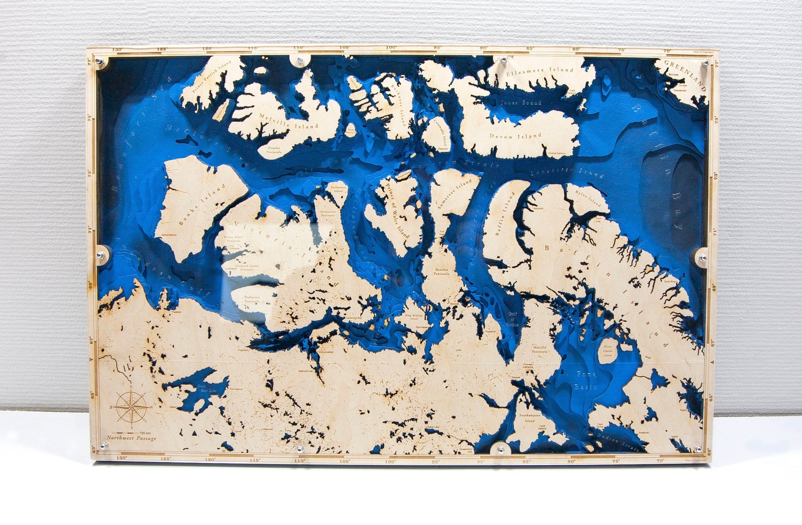 Northwest Passage, NWP 16"x 24", 3D Bathymetry-topographic / Wood Sea ...