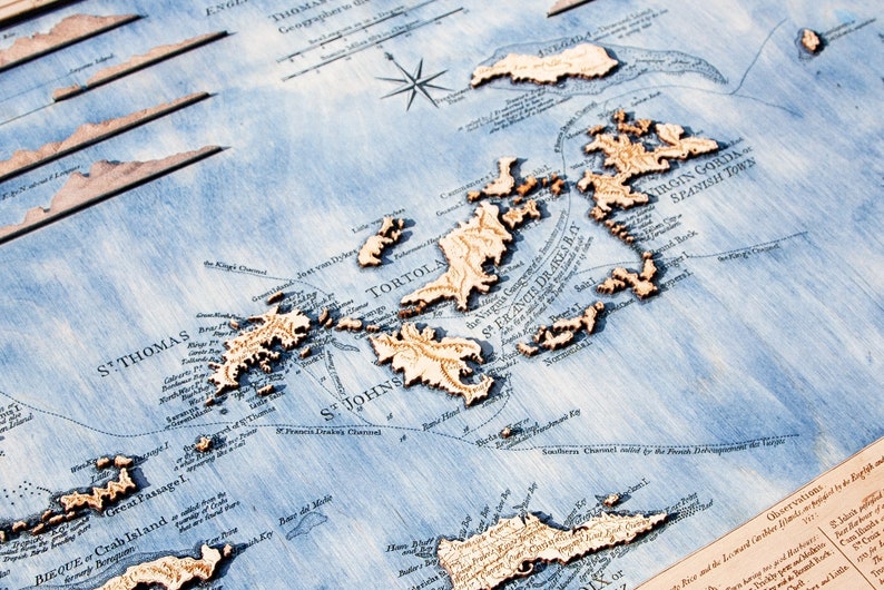 Virgin Islands BVI Vintage Wooden Map 24x 31 / - Etsy
