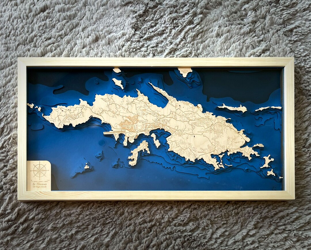 Engraved Wooden Map of Saint Thomas USVI & BVI– 3D Topographic Art ...