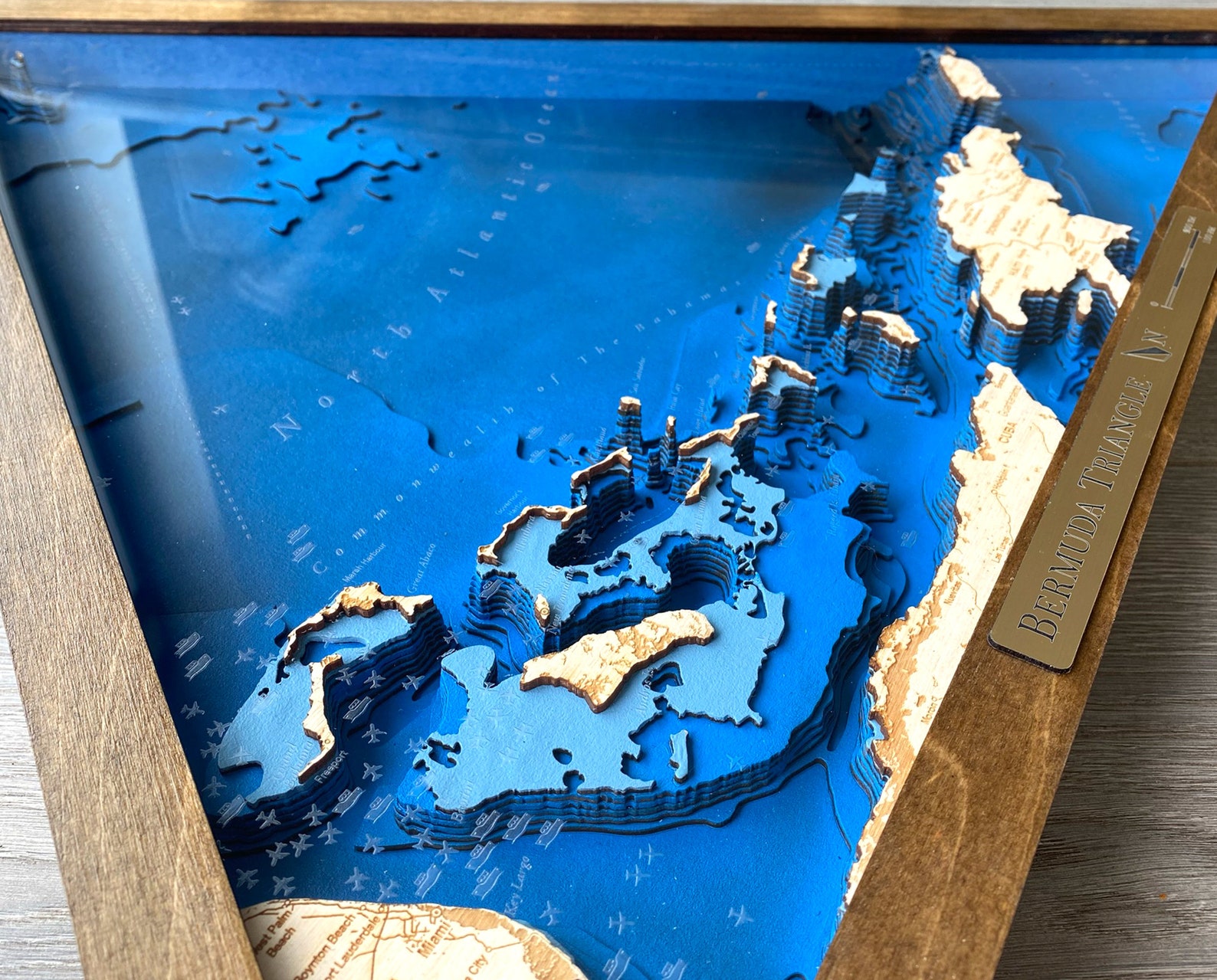 Bermuda Triangle 3D Map / 3D Bathymetry-topographic / Wood Sea | Etsy