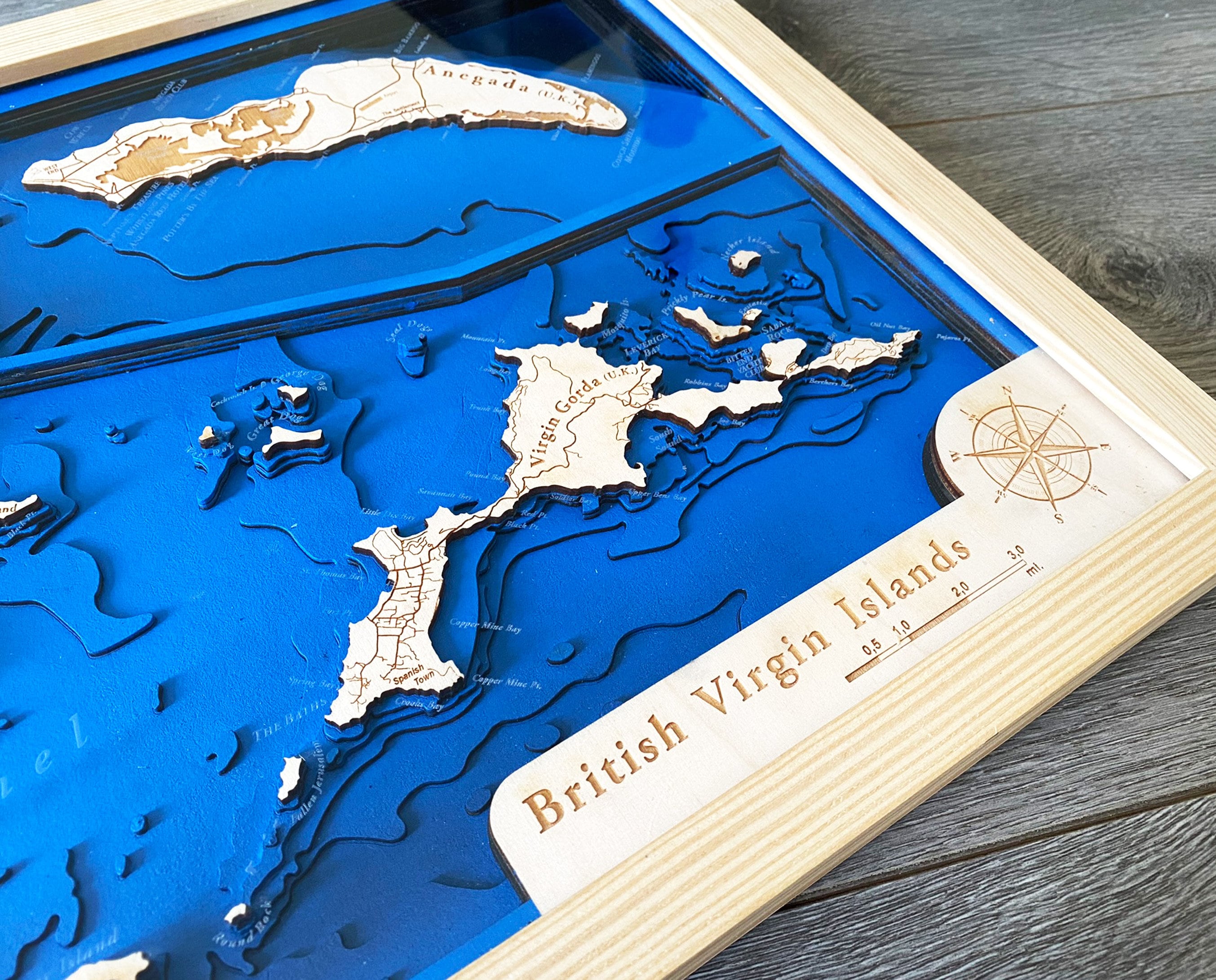 British Virgin Islands BVI Wooden Map Engraved Bathymetry | Etsy