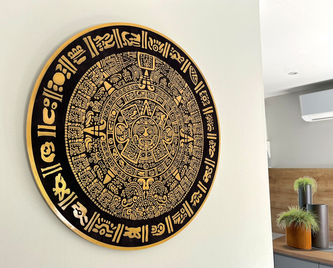 Laser Cut Aztec Sun Calendar – Black & Gold Mayan Wall Decor - Etsy