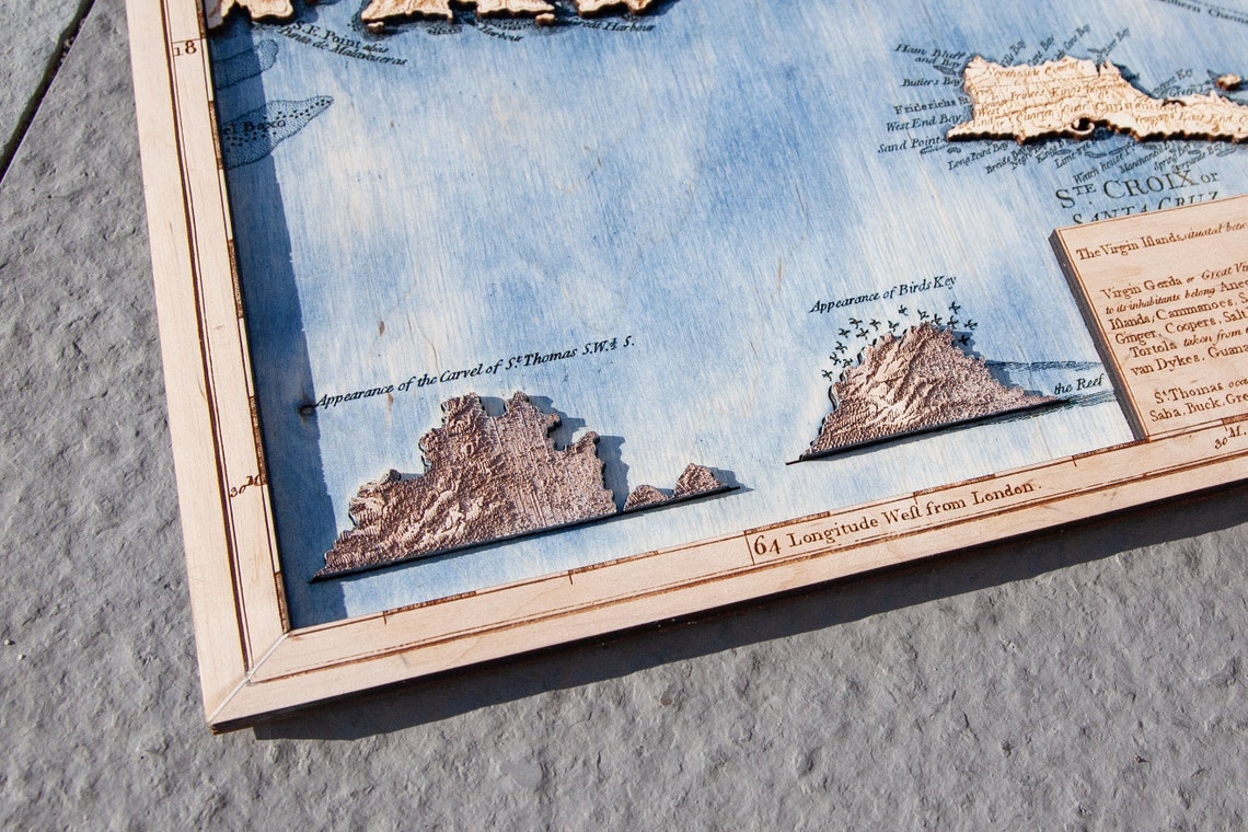 Virgin Islands (BVI) Vintage Wooden Map 24"x 31" / 1775 Year ...