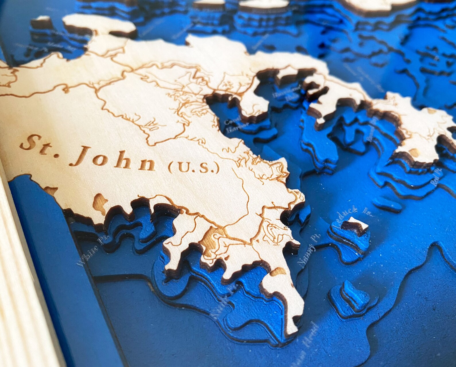 British Virgin Islands BVI Wooden Map Engraved Bathymetry | Etsy