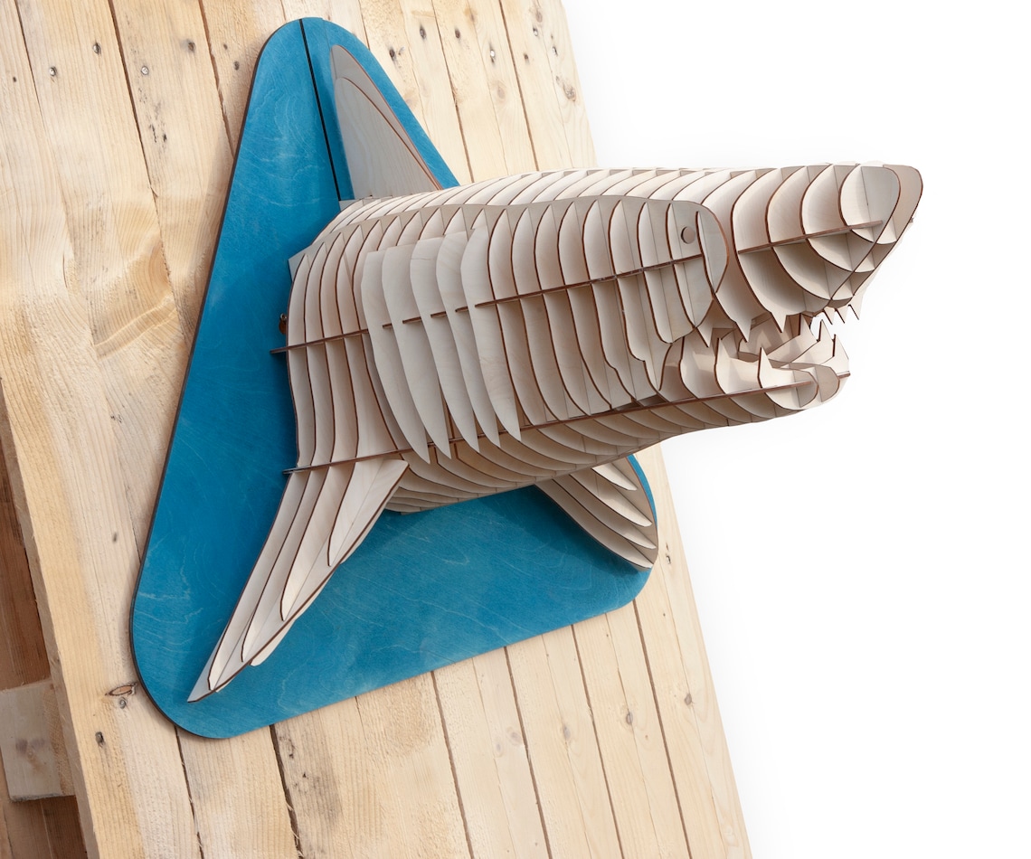 Wooden Shark Head 3D Wood Shark Trophy Home Decor Animal - Etsy