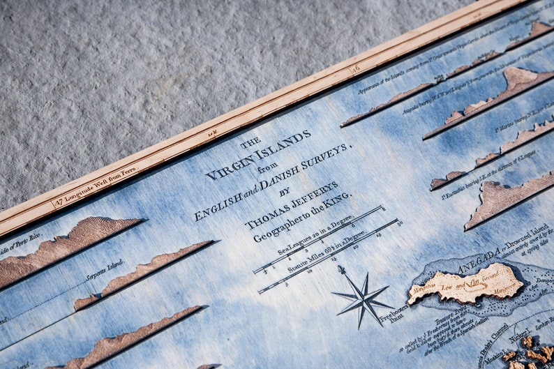Virgin Islands (BVI) Vintage Wooden Map 24"x 31" / 1775 Year ...