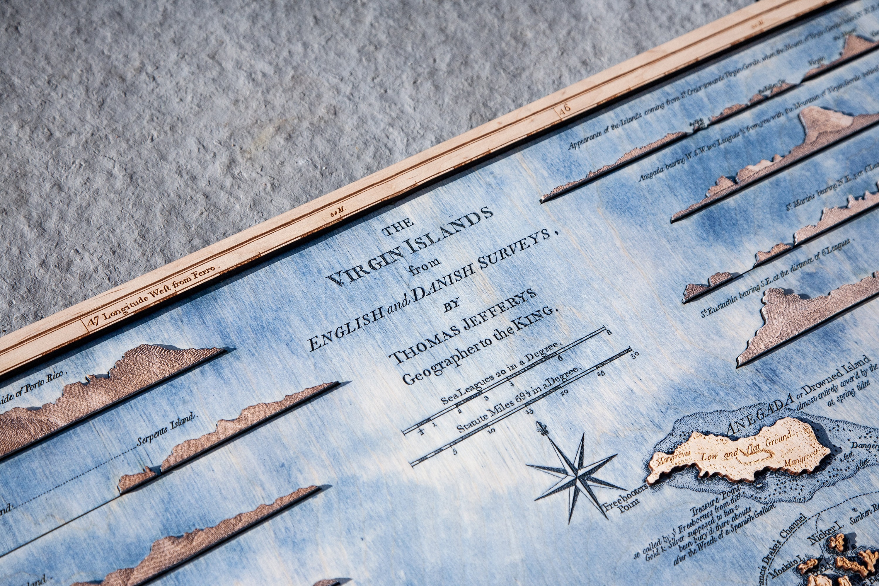Virgin Islands (BVI) Vintage Wooden Map 24"x 31" / 1775 Year ...