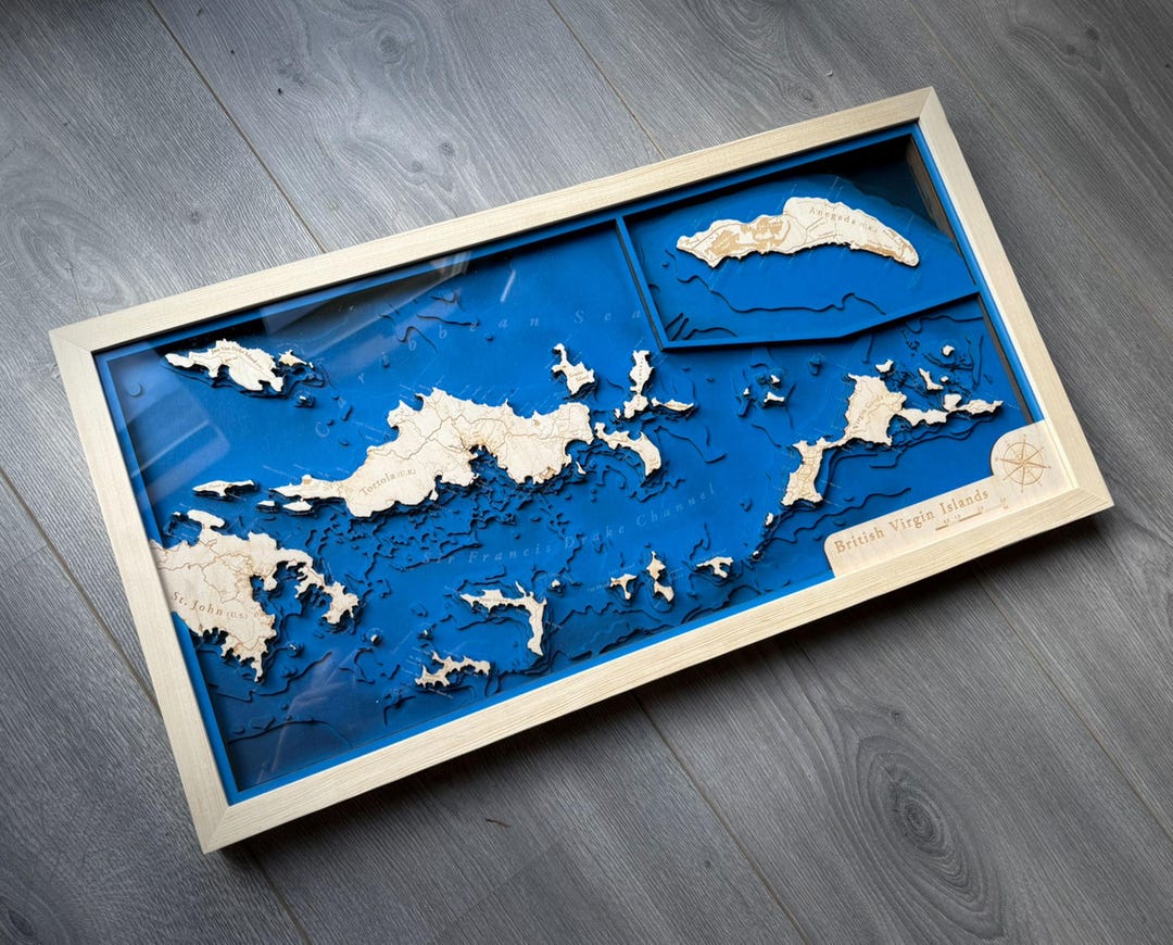 Handcrafted BVI Nautical Chart - British Virgin Islands 3D Wood Map - Etsy