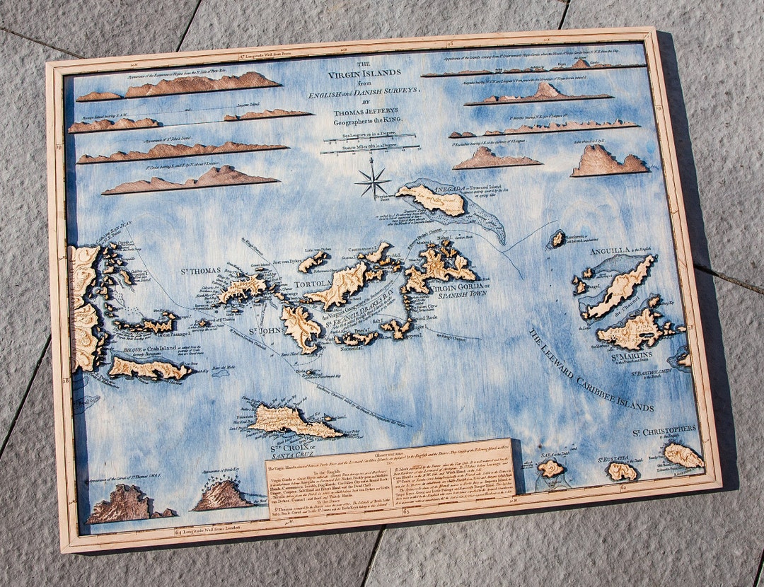 Virgin Islands (BVI) Vintage Wooden Map 24"x 31" / 1775 Year ...