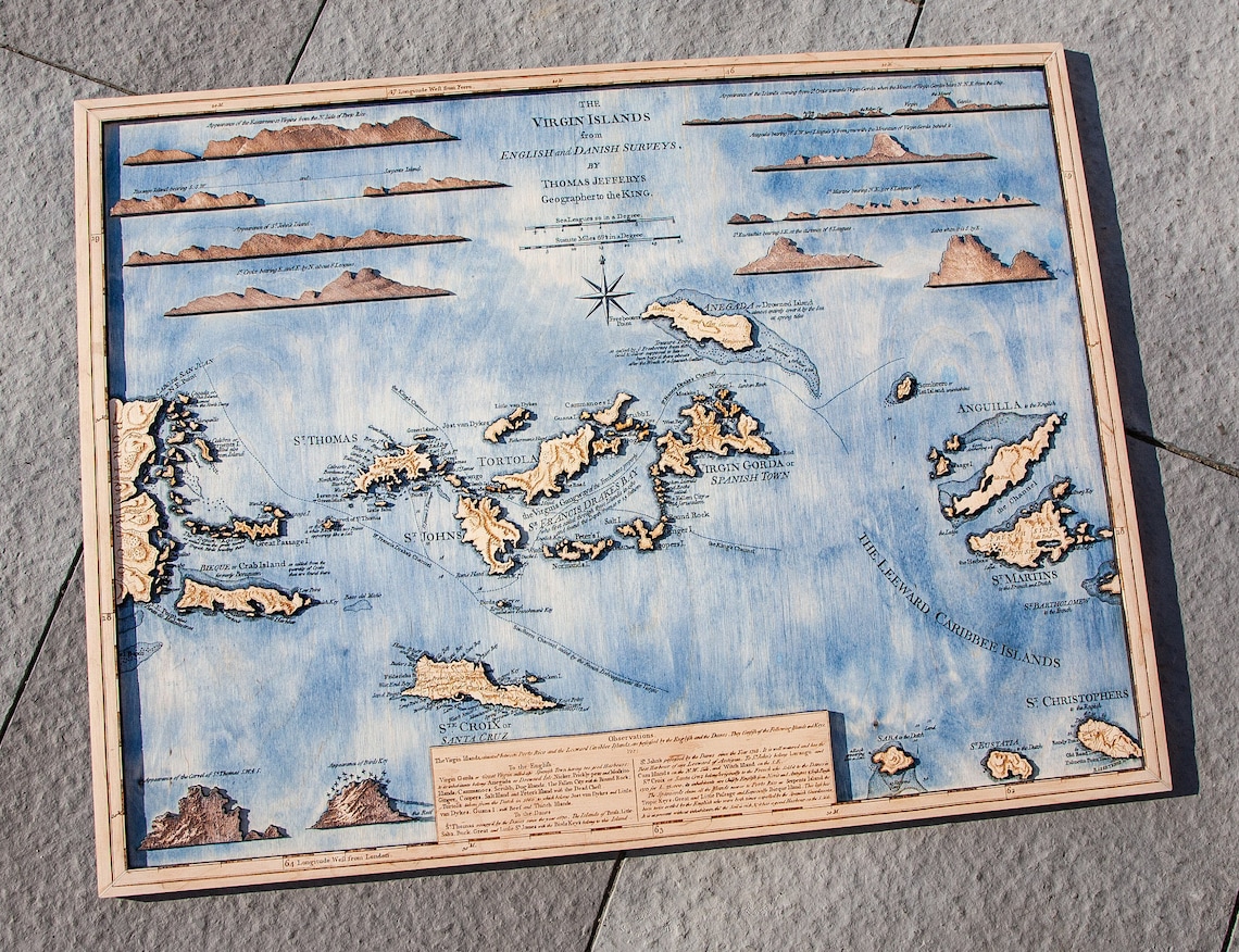 Virgin Islands (BVI) Vintage Wooden Map 24"x 31" / 1775 Year ...
