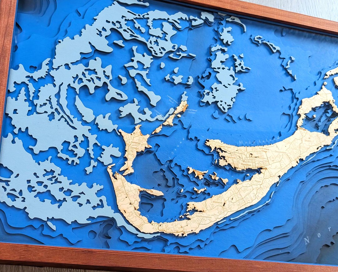 Bermuda 3D Wooden Map – Layered Bathymetric Wall Art • Laser Cut Island ...